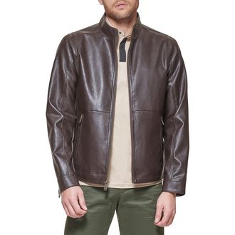 Dockers Herren Dylan Racer Jacke aus Kunstleder Kunstlederjacke, Dunkelbraun, L