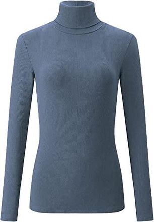 Mikos Collection * Pull pour femme en coton léger à col roulé automne hiver coupe ajustée classique col roulé manches longues (705), bleu, S