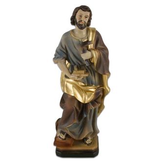 Winkel Heiliger Josef mit Hobel - Winkel bunt bemalt 15 cm Schutzpatron Heiligenfigur - Polyresin
