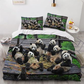Generic Bettw&auml;sche 135x200 Panda Bettw&auml;sche Sets Niedliche Tiere Bettenset 3D Druck Weich Microfaser Kinderbettw&auml;sche mit Rei&szlig;veschluss und 2 Kissenbezug f&uuml;r 
