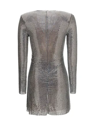 Self Portrait Jewel-Embellished Mesh Wrap Dress - Gray