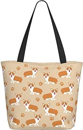 AOOEDM Joli sac &agrave; provisions pour femme avec imprim&eacute; de pattes de chiens Corgi 33 x 27,9 x 17,8 cm. Le cadeau parfait pour la Saint-Valentin. Cest de la Sain