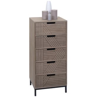 Mendler Kommode HWC-N90, Schrank Highboard, 3D-Design 5 Schubladen Holz Metall 84x35x29cm - grau-braun