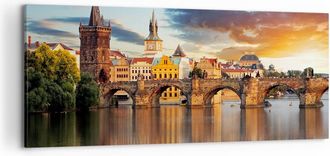 Arttor Wandbilder Dekoration Wohnzimmer Prag brücke geschichte fluss Panorama Bilder auf Leinwand 120x50cm Leinwandbild Schlafzimmer Wand Kunstdruck Art Groß