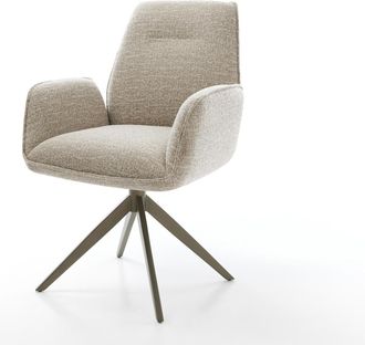 DELIFE Drehstuhl Zoa-Flex Webstoff Soft Beige Kreuzgestell breit Effektfinish Titan 360&deg; drehbar Wippfunktion Taschenfederkern, Esszimmerst&uuml;hle