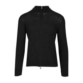 Tagliatore Cotton and Silk High Neck Zip Sweater - - Knitwear - Herren - Schwarzk - 3XL