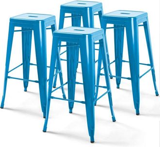 Oviala Oviala - Lot de 4 tabourets de bar en acier bleu brillant