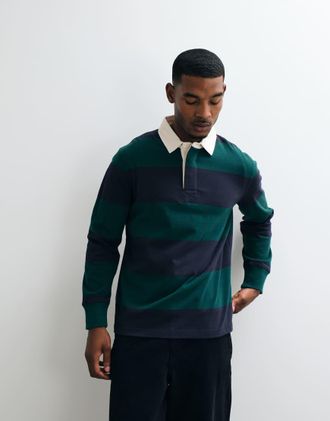 GANT polo rugby ray&eacute; &eacute;pais vert fonc&eacute;