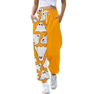 Generic Pantalon de surv&ecirc;tement taille haute pour femme - Pantalon de jogging sportif et actif avec poches - Pantalon ample pour femme de petite taille, jaune