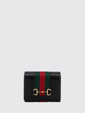 Gucci Portefeuille &agrave; trois volets Horsebit Web en cuir de veau avec d&eacute;tail Web