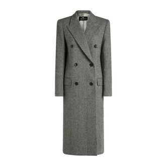 Etro Chevron Muster Langer Wollmantel - - Coats - Damen - Grau - M