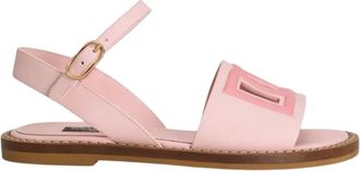 Dolce & Gabbana Femme, Chaussures, Rose, Taille: 34 EU Sandales en cuir de veau avec logo ajour&eacute;
