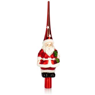 Com-Four Weihnachtsbaumspitze gl&auml;nzend - Christbaumspitze aus echtem Glas f&uuml;r Weihnachten - Tannenbaumspitze mit Weihnachtsmann (28cm - Weihnachtsmann Merry Re