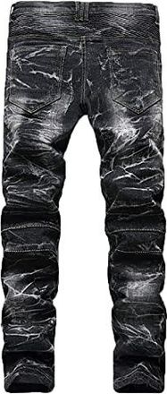 Generic Jean Homme Regular Jeans Pantalon Pantalon Homme avec Plis, Trou et Denim effiloch&eacute; pour Un Look Vintage Pratique et Moderne