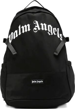 Palm Angels Homme, Sacs, Noir, Taille: ONE Size Curved Logo Backpack