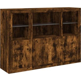 vidaXL Sideboards mit LED-Leuchten 3 Stk. R&auml;uchereiche Holzwerkstoff - Vidaxl
