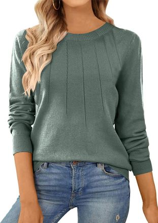 Dokotoo Pullover Damen Basic Strickpullover Langarm Rundhals Shirt Elegant Weich Oberteil Herbst Winter Einfarbiger Pulli, hellgr&uuml;n, S