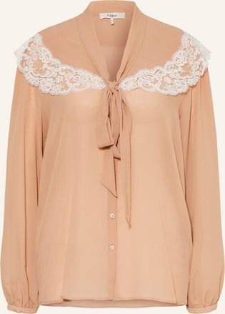 Chlo&eacute; Schluppenbluse Aus Seide Mit Spitze rosa
