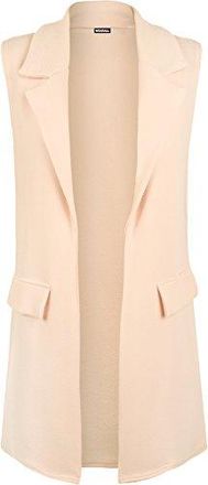 WearAll Femmes sans Manches en crêpe Ouvrir Gilet Long Pocket Top Jacket - Jackets - Nude - 42