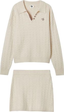 B+ab Geknöpfter Strampler mit Zopfmuster - Nude