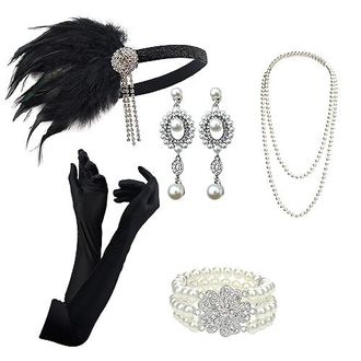 Dreshow 1920s Accessories Gatsby Costume Set Bandeau Flapper Accessoires Collier Gants pour Femmes