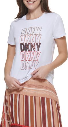 DKNY Damen Dkny Womens Tops, T-shirts & Blouses T Shirt, White / Multicolor, M EU