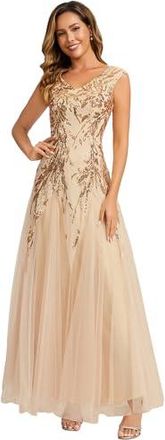 Ever-pretty Robe de Soir&eacute;e Col en V sans Manche Paillette Maxi Robe &Eacute;vas&eacute;e Or 44