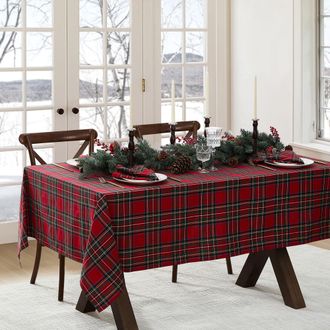 Elrene Home Fashions Stowe Tischdecke, Schottenkaro, Weihnachts-/Wintermotiv, Baumwolle, rechteckig, 152,4 x 213,4 cm, Rot