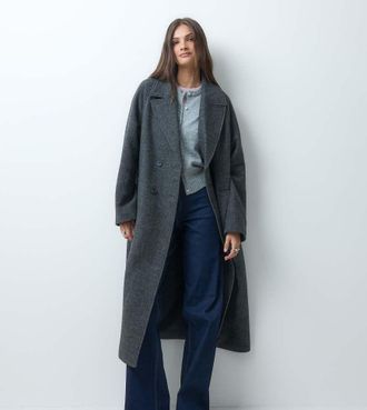 Asos Tall ASOS DESIGN Tall manteau long crois&eacute; en chevrons effet bross&eacute;-Noir
