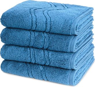 ROSS 4 teiliges Frottier-Set - Cashmere Feeling (4 X Handtuch im Set) - 520 g/m2 - Baumwolle - Walkfrottee - saugstark - weich und flauschig - Ozean