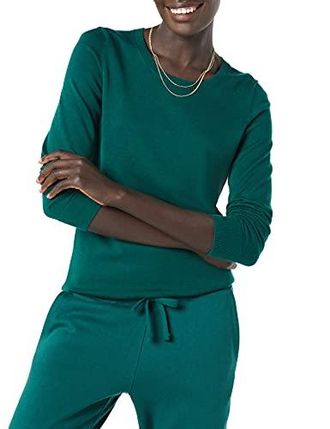 Amazon Essentials Pull Col Rond Léger À Manches Longues (Grandes Tailles Disponibles) Femme, Vert Foncé, XXL