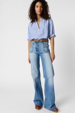 Gerard Darel Blouse ray&eacute;e &agrave; volants en lin - CEZIA - Nuage
