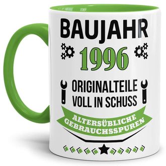 Tassendruck Geburtstags-Tasse Baujahr 1996 Innen & Henkel Hellgr&uuml;n/Kaffee-Tasse/Mug/Cup/Becher/Lustig/Witzig/Fun/Geschenk-Idee/Geburts-Jahr/Scherz-Artikel/Geburts