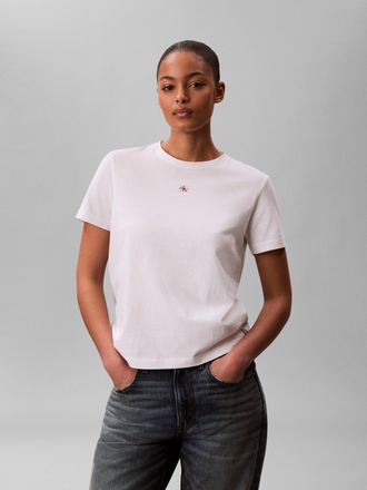 Calvin Klein Jeans T-Shirt CALVIN KLEIN JEANS, Damen, Gr. XXL (46), hellwei&szlig;, Web, Obermaterial: 100% Baumwolle, unifarben, klassisch, Rundhals, eingesetzt abgesteppte K