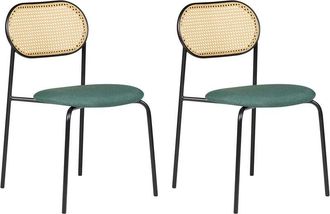 Beliani Beliani - Lot de 2 Chaises Design en Métal Noir Lin Beige Clair et Bois Clair Ajouré Adaver