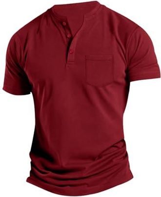 Generic Polo &agrave; manches courtes pour homme - &Eacute;t&eacute; d&eacute;contract&eacute; - Couleur unie - Chemises de vacances, Bordeaux, 3XL