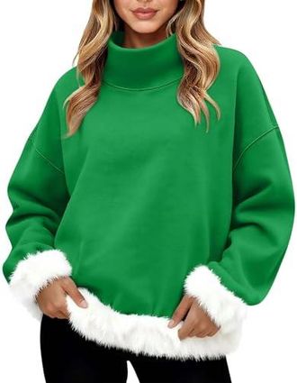 Generic Survêtements confortables pour femmes mode décontractée imprimé col roulé à manches longues sweat femme taille S hauts, Pulls de Noël verts pour femme