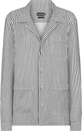 Tom Ford Femme, Blouses et Chemises, Noir, Taille: 34 FR Chemise de Pyjama en Soie Ray&eacute;e avec Passepoil et Logo TF Brod&eacute; Tonal