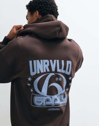 Asos hoodie oversize zipp&eacute; avec imprim&eacute; pigmentaire-Marron