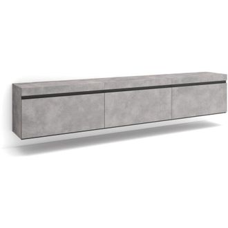 Skraut Home TV-Schrank, Lowboard, f&uuml;r Wohnzimmer und Esszimmer, 240x45x35 cm, H&auml;ngend, Moderner Stil, Zementgrau - Skraut Home