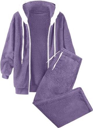 Generic 2026 Surv&ecirc;tement dint&eacute;rieur pour femme - Hiver moelleux- Avec veste &agrave; capuche et pantalon - Polaire chaude - 2 pi&egrave;ces - Combinaison de loisirs douille