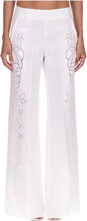 Ermanno Scervino Femme, Pantalons, Blanc, Taille: 42 FR Pantalon Large en Lin avec Broderie Sangallo