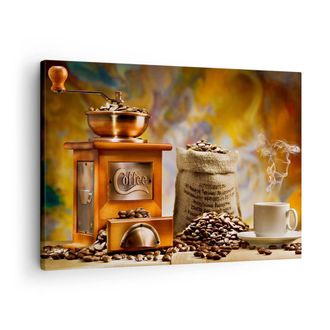 Arttor Bilder auf Leinwand Kaffee K&ouml;rner M&uuml;hle Tasse Leinwandbild 70x50cm Wandbilder Dekoration Wohnzimmer Schlafzimmer K&uuml;che Deko Klein Wanddeko Bild Wand K