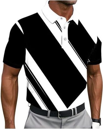 Generic Polo &agrave; manches courtes pour homme - Imprim&eacute; g&eacute;om&eacute;trique - Haut de golf boutonn&eacute; - D&eacute;contract&eacute; - Pour l&eacute;t&eacute;, Polos blancs pour hommes, 5XL
