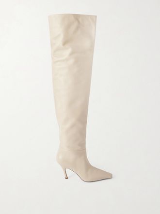 Amina Muaddi Cuissardes En Cuir Jamie - Ivoire