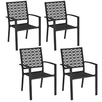 Yaheetech 4-er Set Metallstuhl Outdoor-Esszimmerstuhl bis 136 KG Belastbar Stapelbarer Gartensessel aus Metall 58 &times; 59,5 &times; 89 cm LxBxH Schwarz