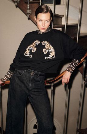 Lanius Lanius Damen vegan Sweatshirt Statement Tiger Schwarz