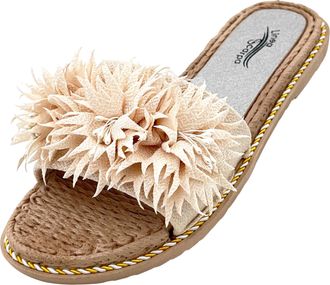 Linea Scarpa Badeschuhe Pisa - Badepantolette f&uuml;r Frauen mit floralem Dekor - f&auml;llt klein aus - beige, 40
