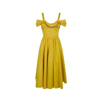 Elisabetta Franchi Femme, Robes, Jaune, Taille: 36 FR Robe en coton stretch avec cha&icirc;ne bijou