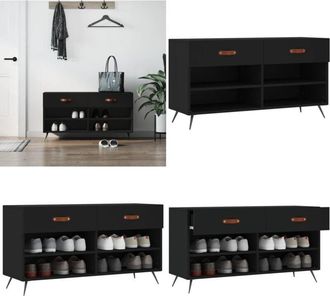vidaXL Banc à chaussures noir 102x35x55 cm bois dingénierie - Meuble À Chaussures - Banc Chaussure - Rangement Chaussures - Meuble Entrée - Rangement